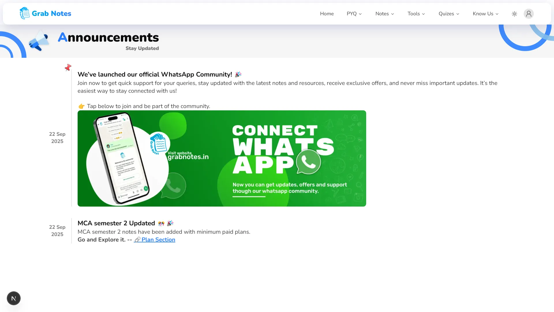 Announcements | Grab Notes
